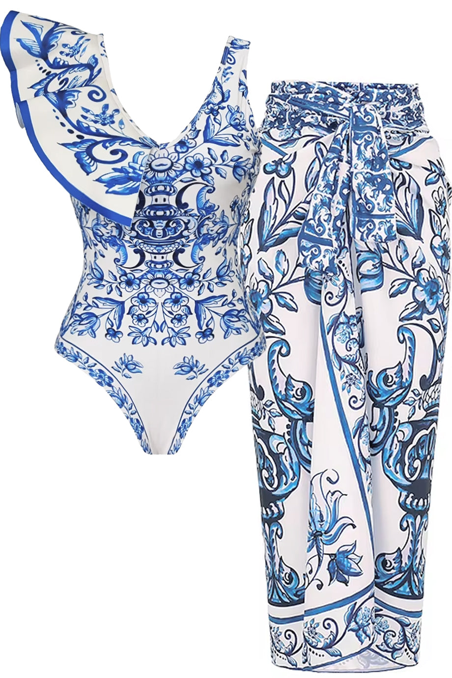 Elegant Waves One Piece Swimsuit and Pareo Set | Swimsuit - One Piece ...