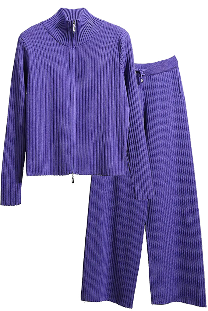 Jazelia Purple Ribbed Knit Set with Cardigan and Pants | Woman Clothing ...